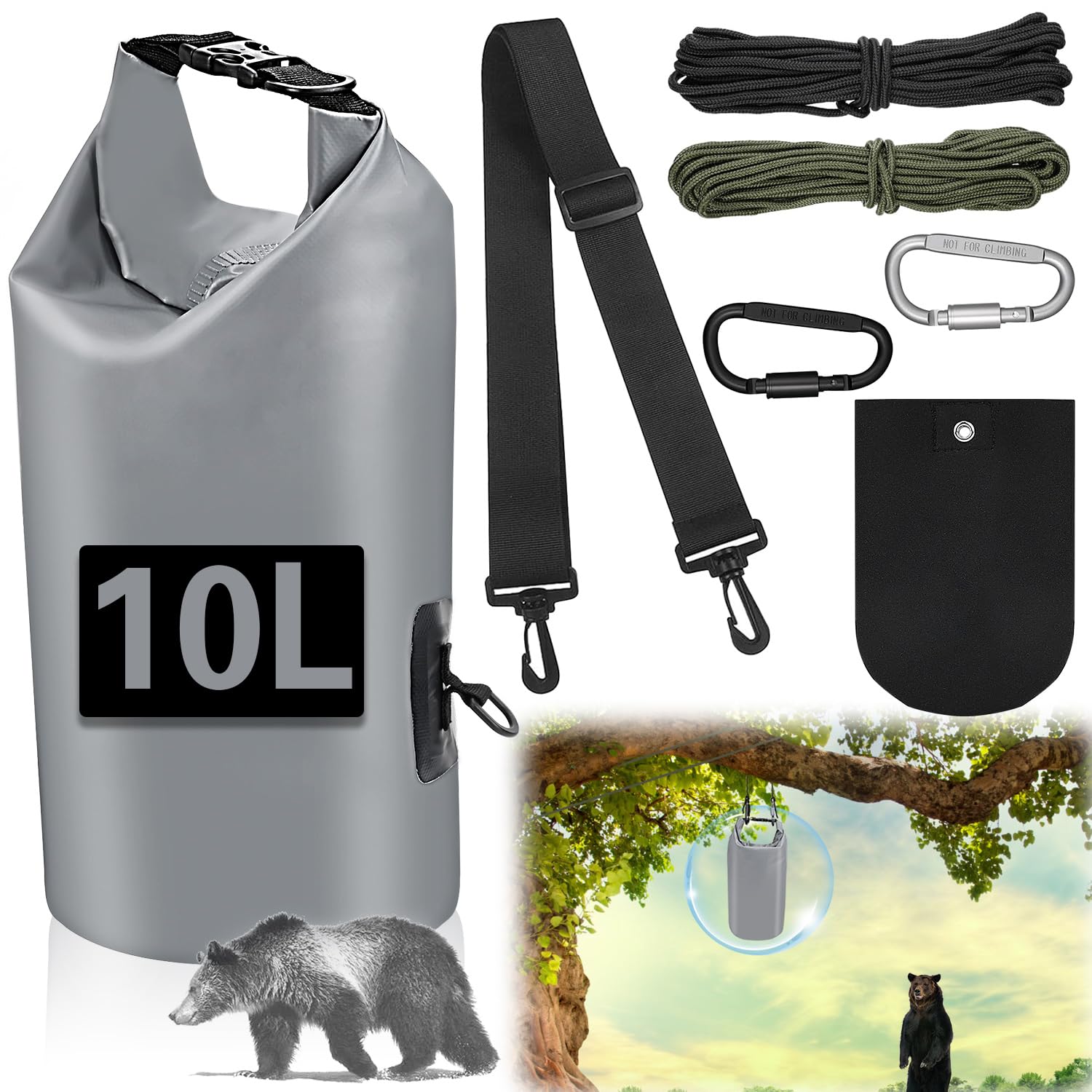 Ultralight Bear Food Bag Hanging System, 10L Waterproof Camping Bear ...