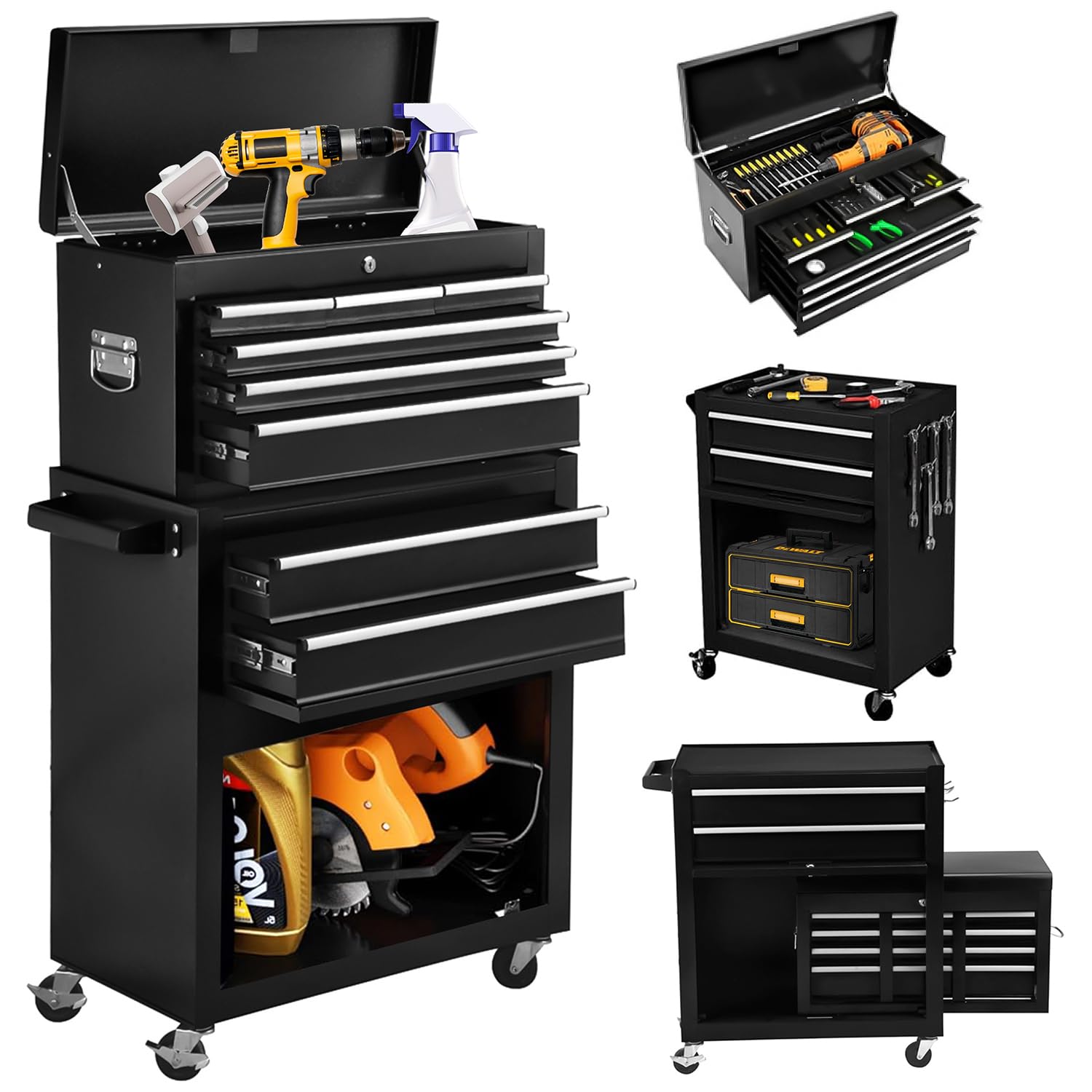 SumKea Tool Box with Wheels, 8 Drawer Rolling Tool Chest and 2 Lockers ...