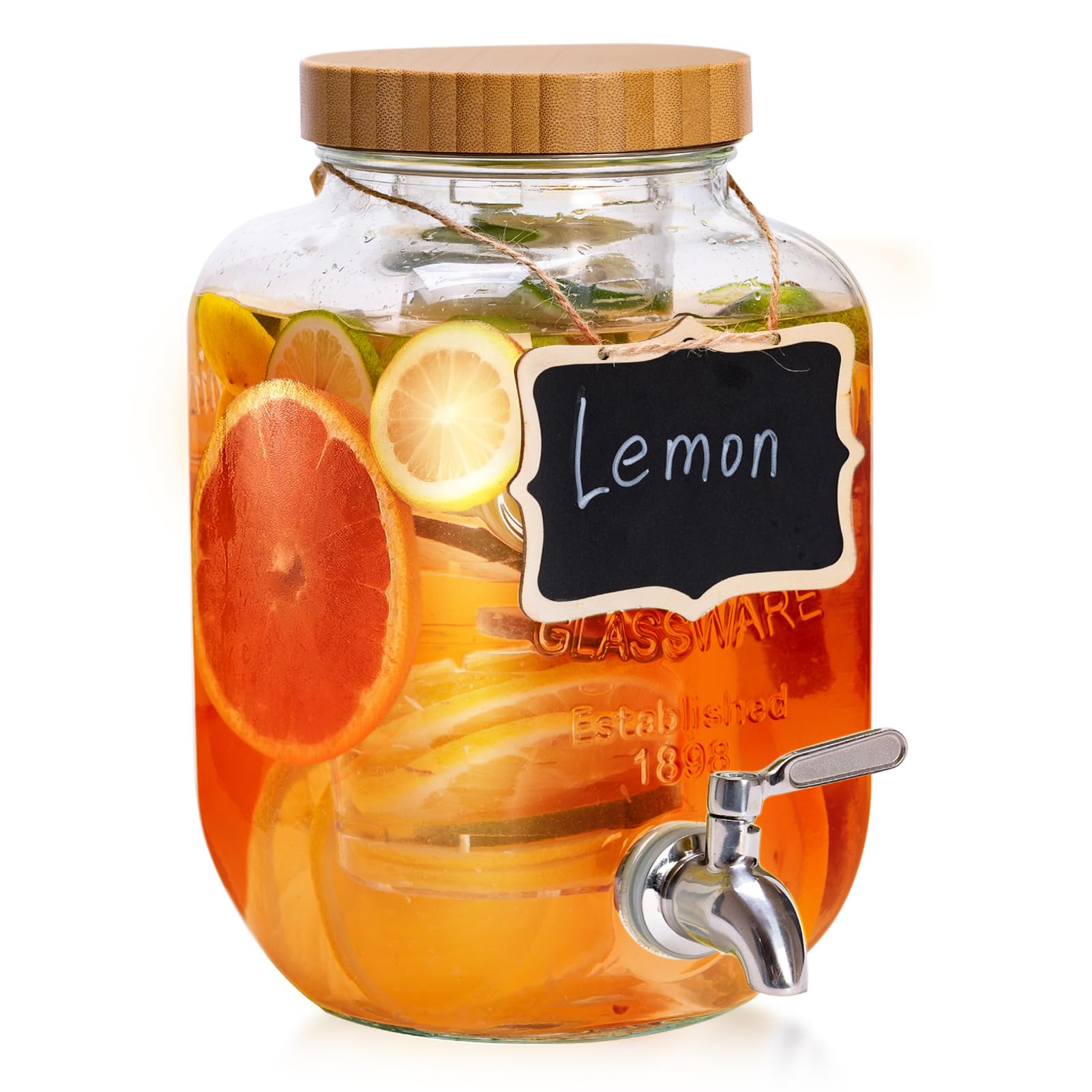 Roemey Glass Drink Dispenser for Parties,1 Gallon Beverage Dispenser ...