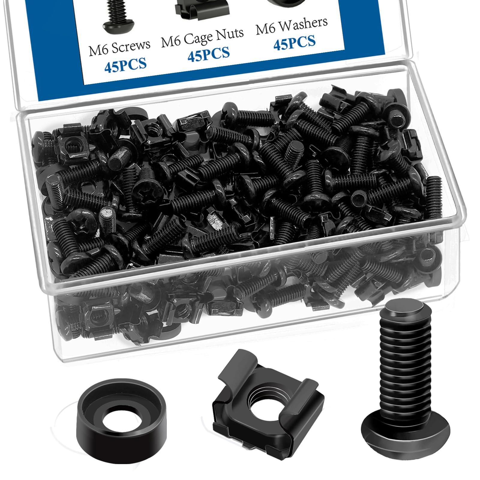 Sunxeke 45 Pack M6 x 16mm Rack Mount Screws,Cage Nuts for Rack Mount ...