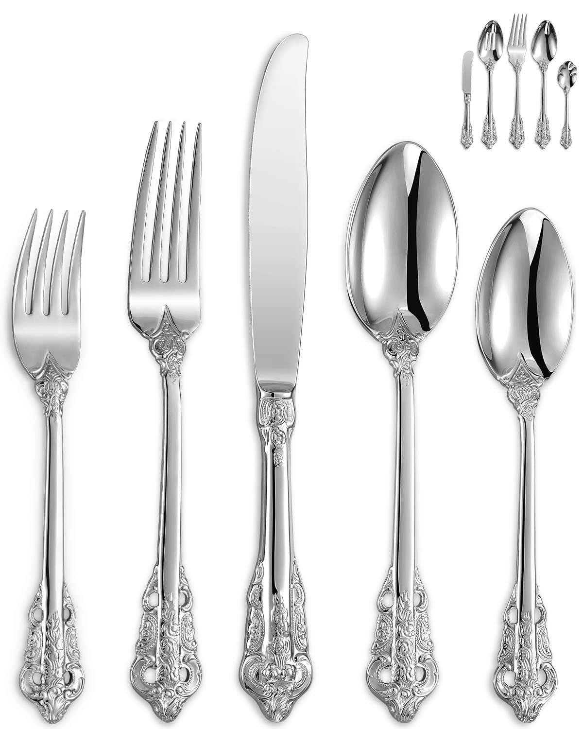 KEAWELL Gorgeous 45-Piece 18/10 Stainless Steel Silverware Set, Service ...
