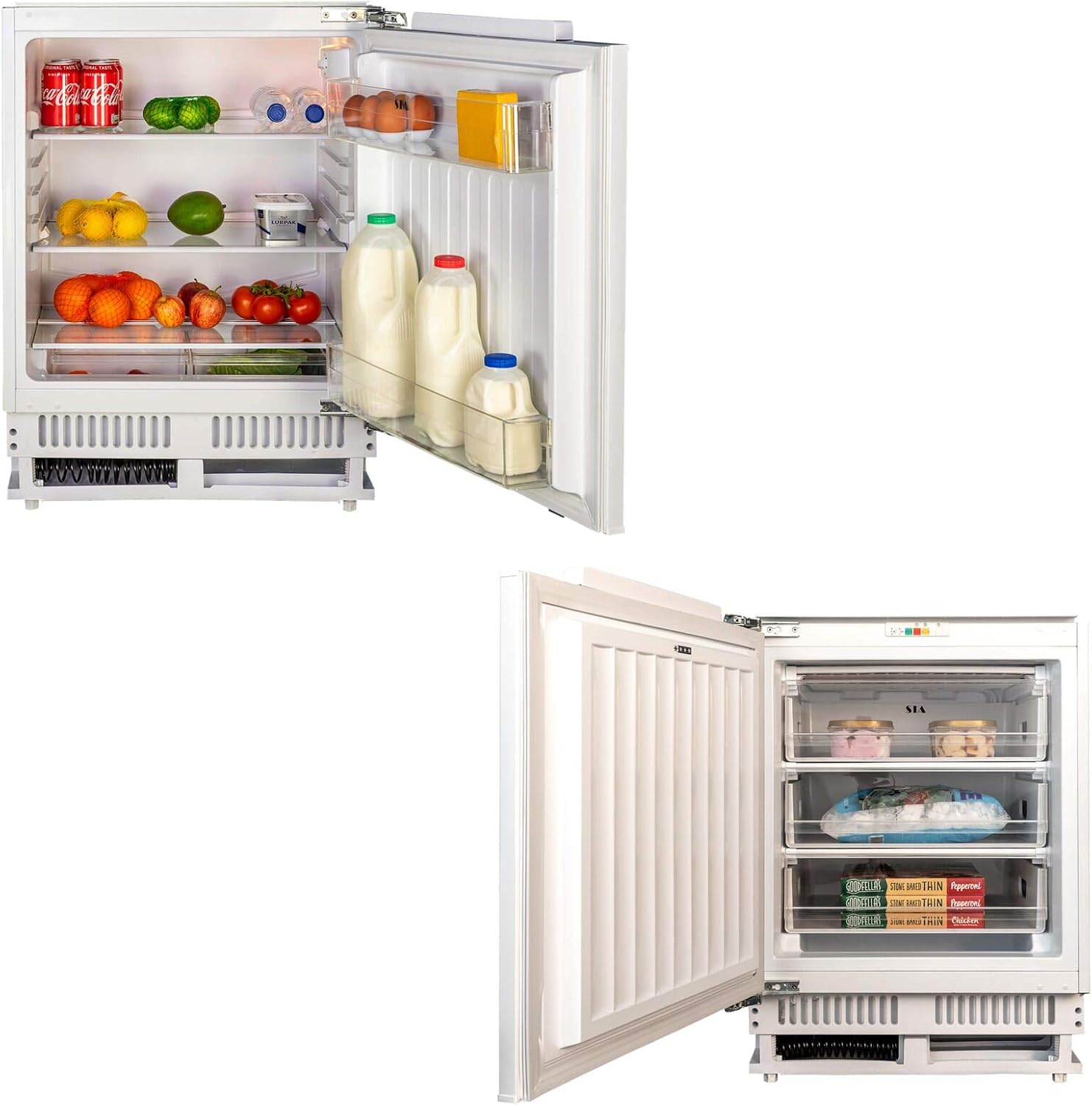 SIA 60cm White Integrated Under Counter Freezer And Larder Fridge Twin ...