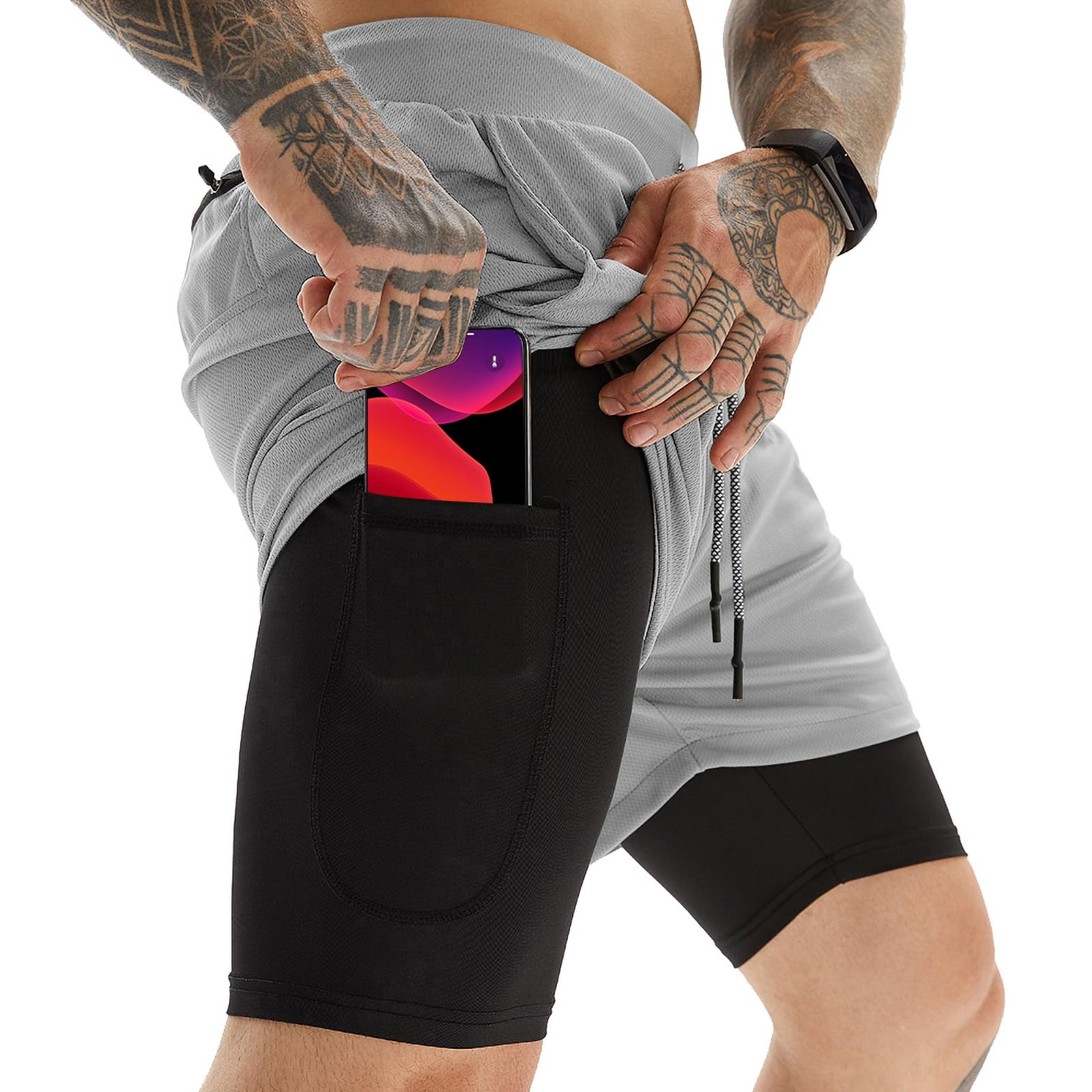 OEBLD Mens Athletic Shorts 2-in-1 Gym Workout Running 7'' Shorts with ...