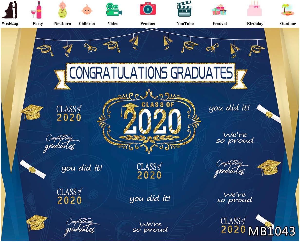 LB 7x5ft Graduation Backdrop 2020 Blue Graduation Photo Backdrops Class ...