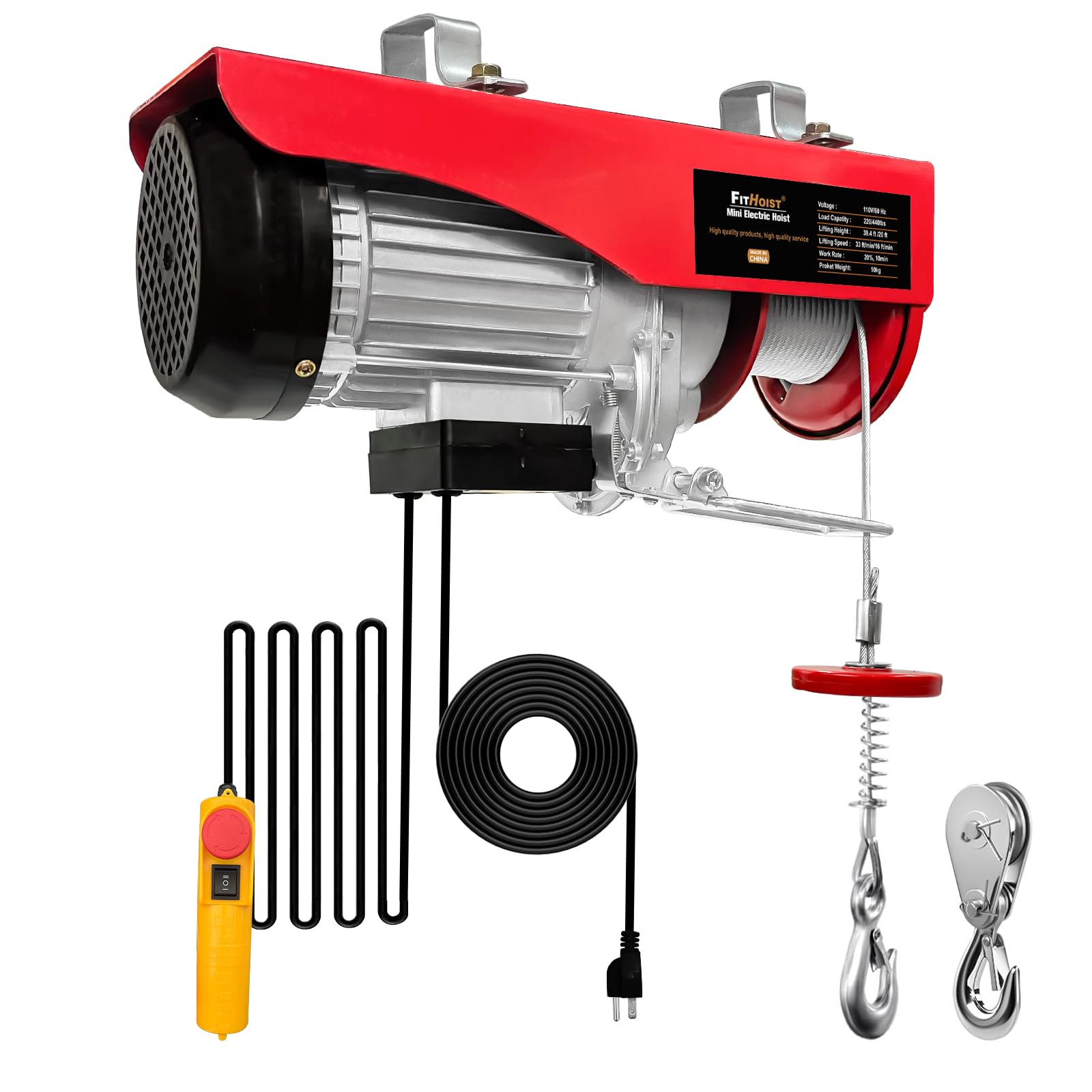 Electric Hoist 440 Lbs, 110V Electric Winch with 13ft Remote Control ...