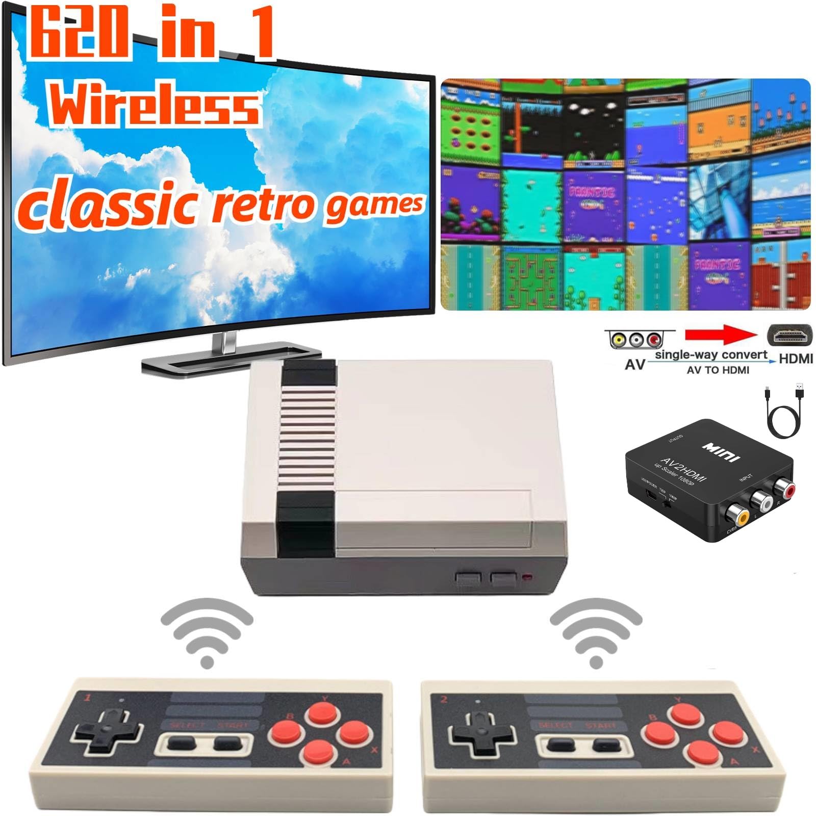 Classic Mini Retro Game Console, Classic Retro Game System Built-in 620 Classic Video Games,AV ...