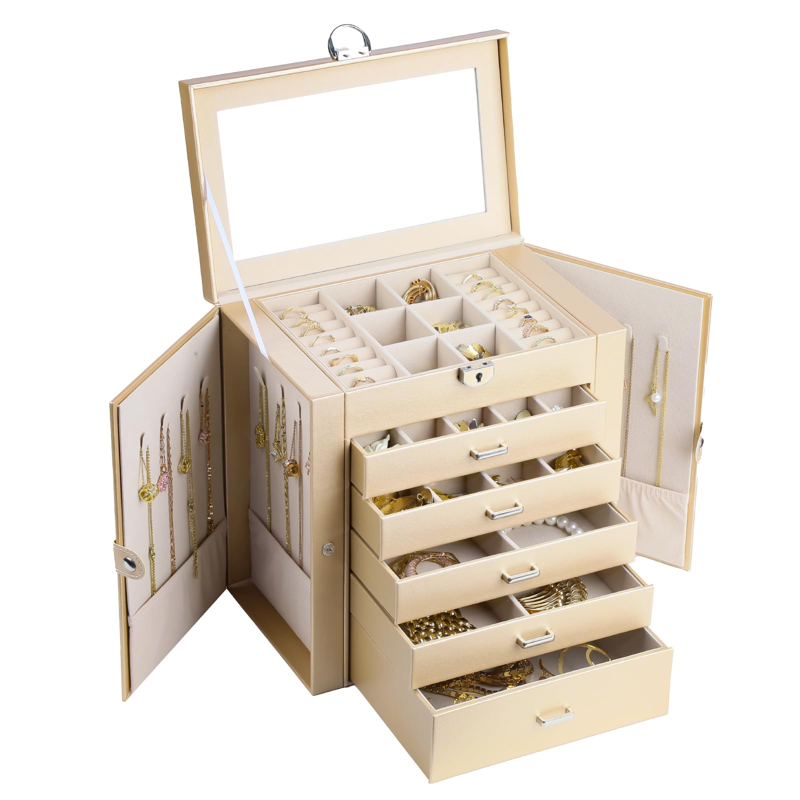 BOOVO Jewelry Box For women, 6 Layer Large Jewelry Organizer With ...