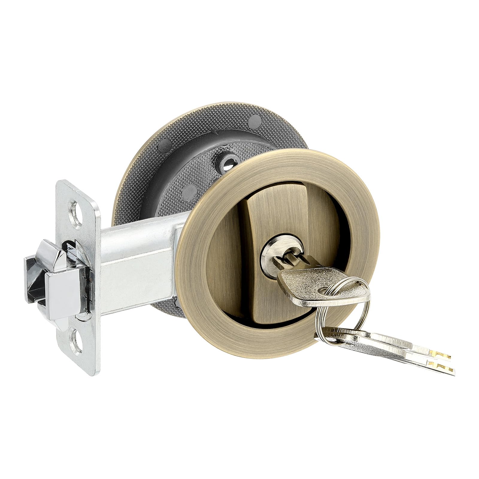 PATIKIL Round Recessed Door Lock with Keys, Pocket Door Lock Invisible ...