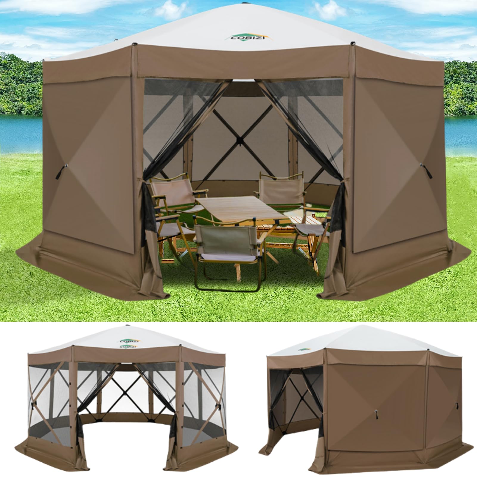 COBIZI 15x15ft Extra Large Pop-Up Gazebo Canopy Tent with Mosquito ...