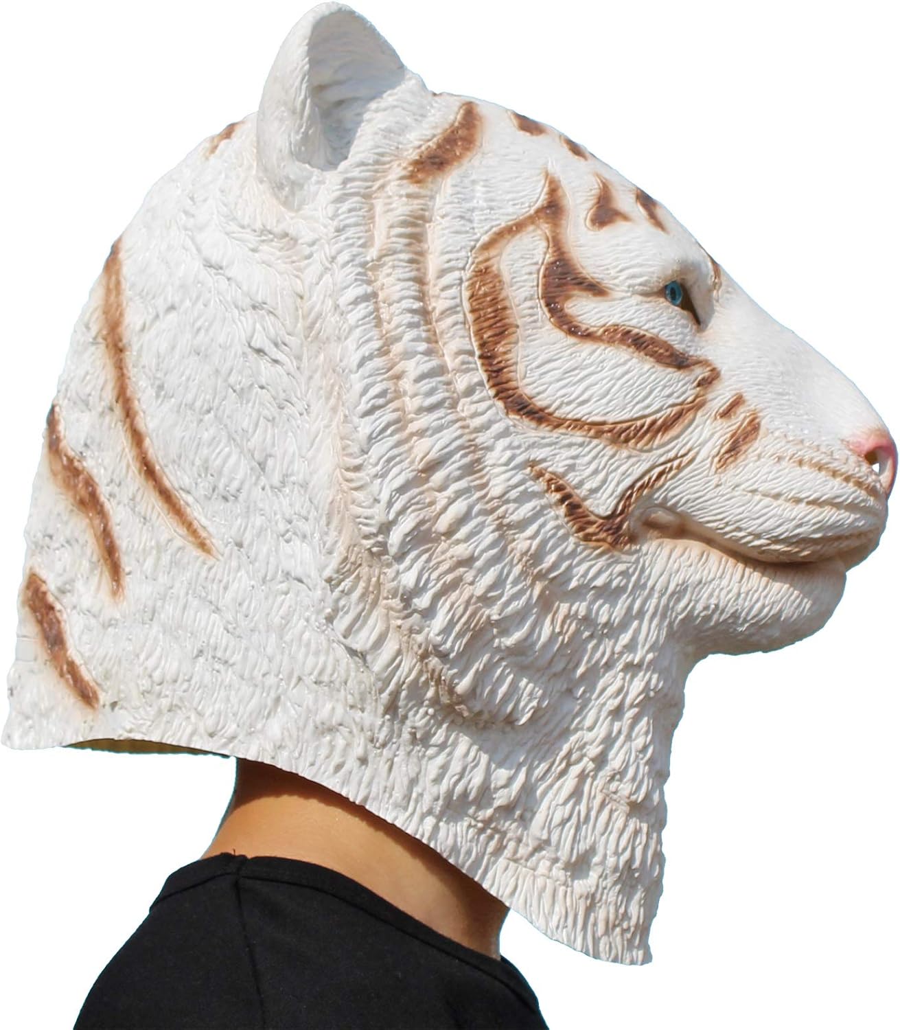 PartyCostume – White Tiger Mask – Halloween Latex Forest Beast Animal ...