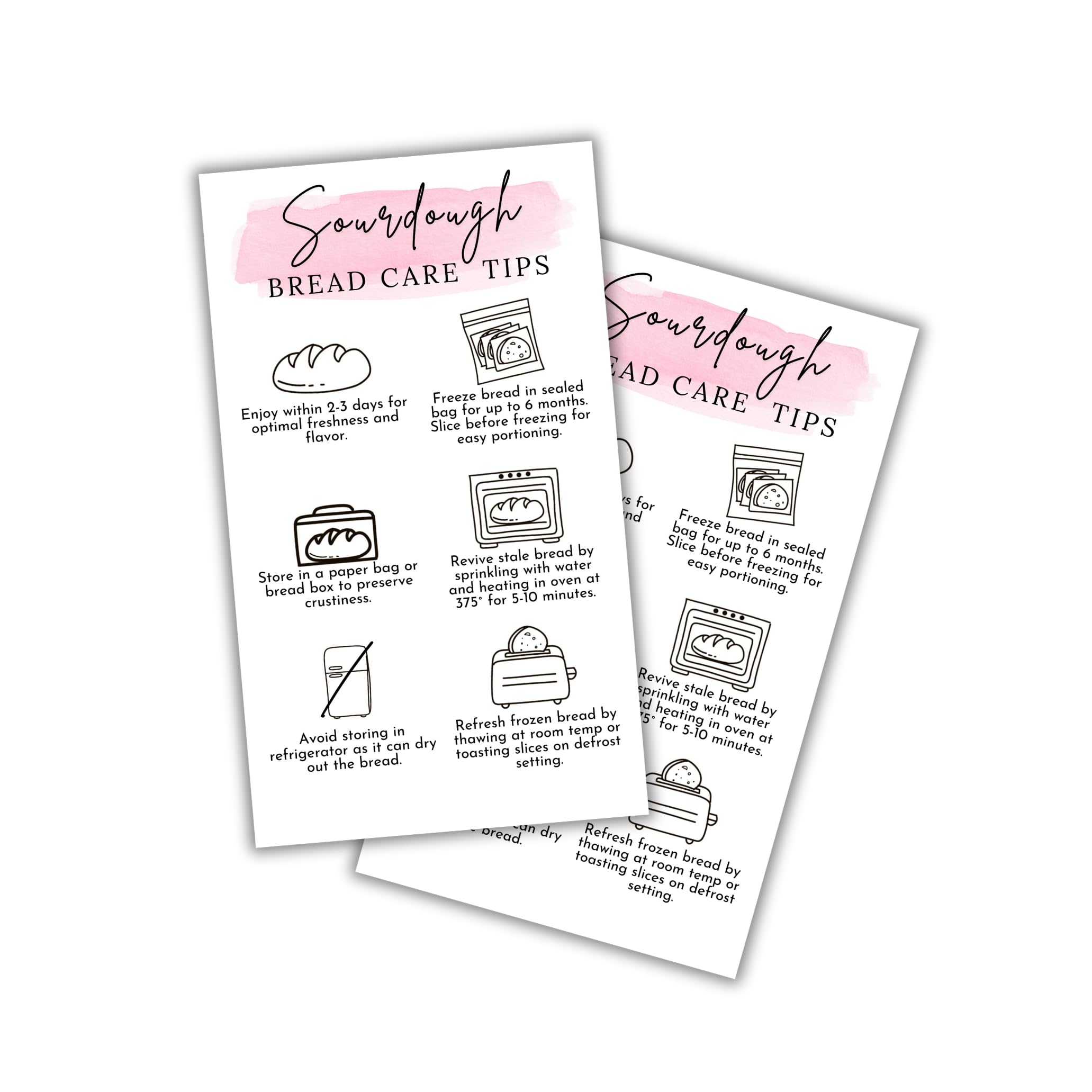 Sourdough Bread Care Instruction Cards | 50pk 2x3.5” Storage Bakery ...