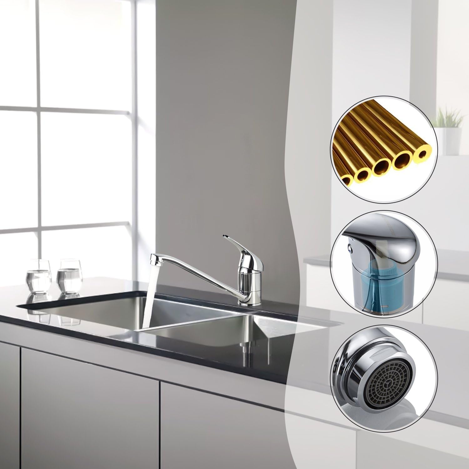 BONADE Kitchen Tap High Pressure Tap 360° Swivel Kitchen Sink Mixer Tap ...