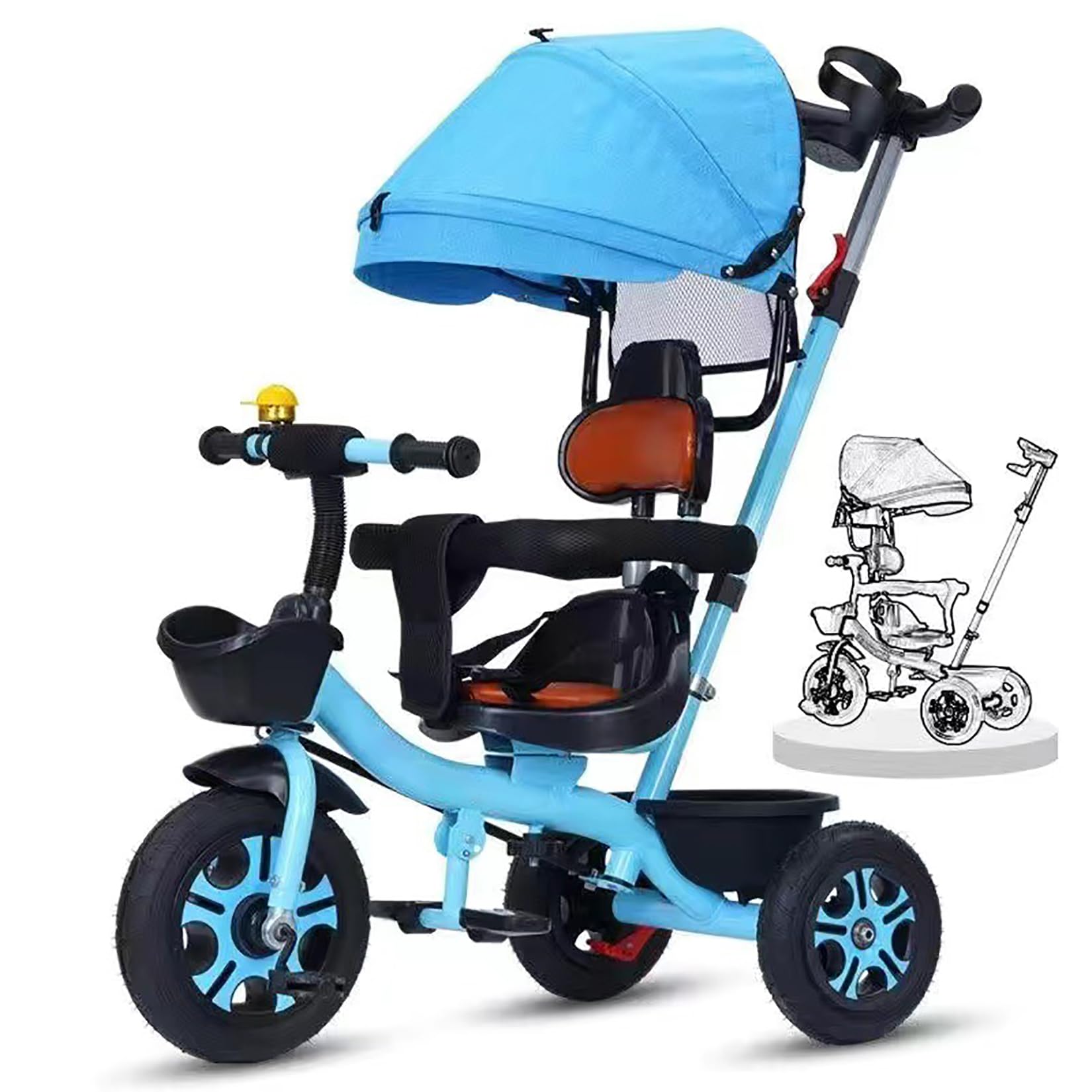 JIYIAN Blue, Toddler Tricycle Steer Stroller,Learning Toddler Bike ...