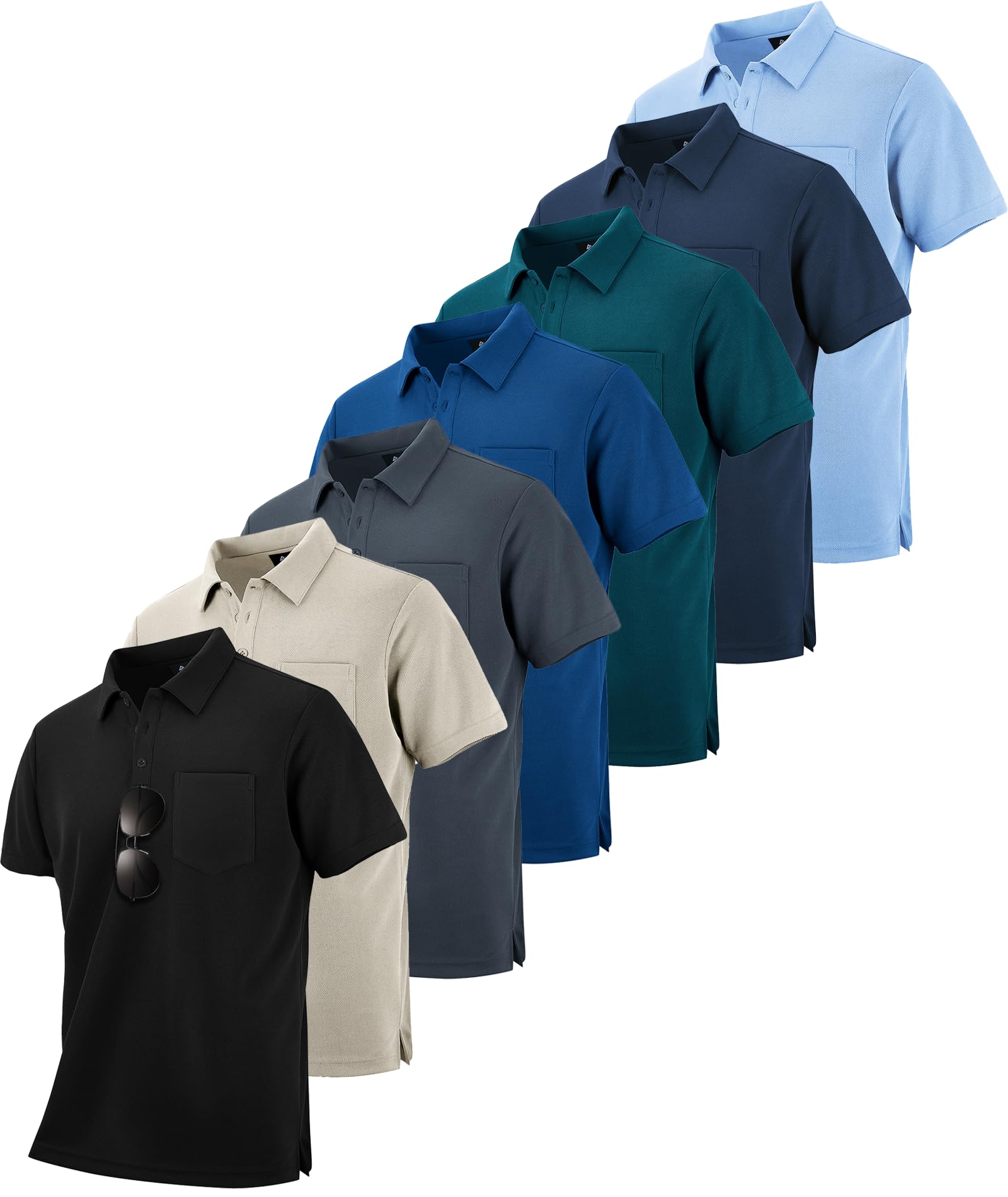 SCODI 7 Pack Polo Shirts for Men with Pocket Moisture Wicking Golf Polo ...