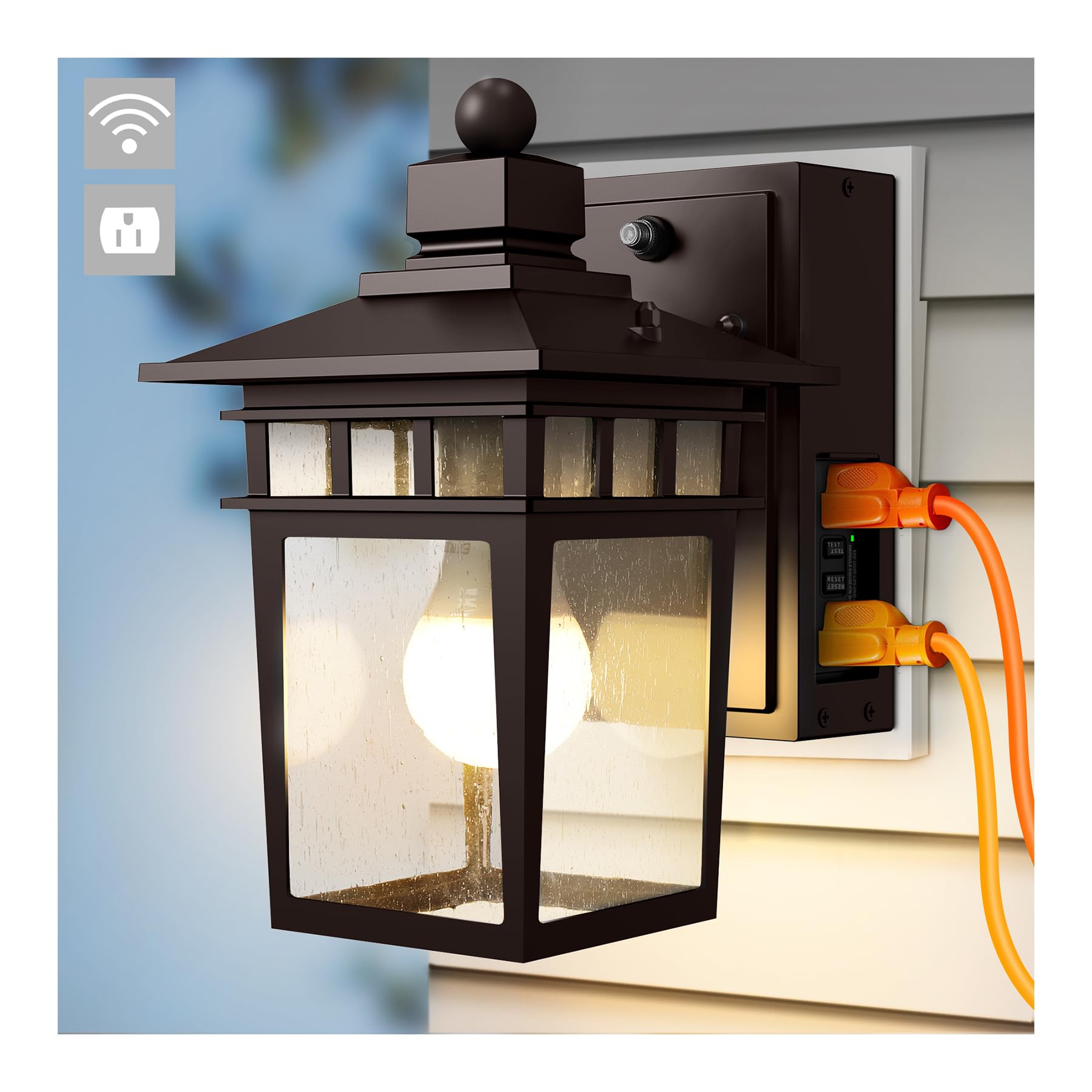APOTO Bronze Outdoor Lights with GFCI Outlet,Dusk to Dawn Porch Light ...