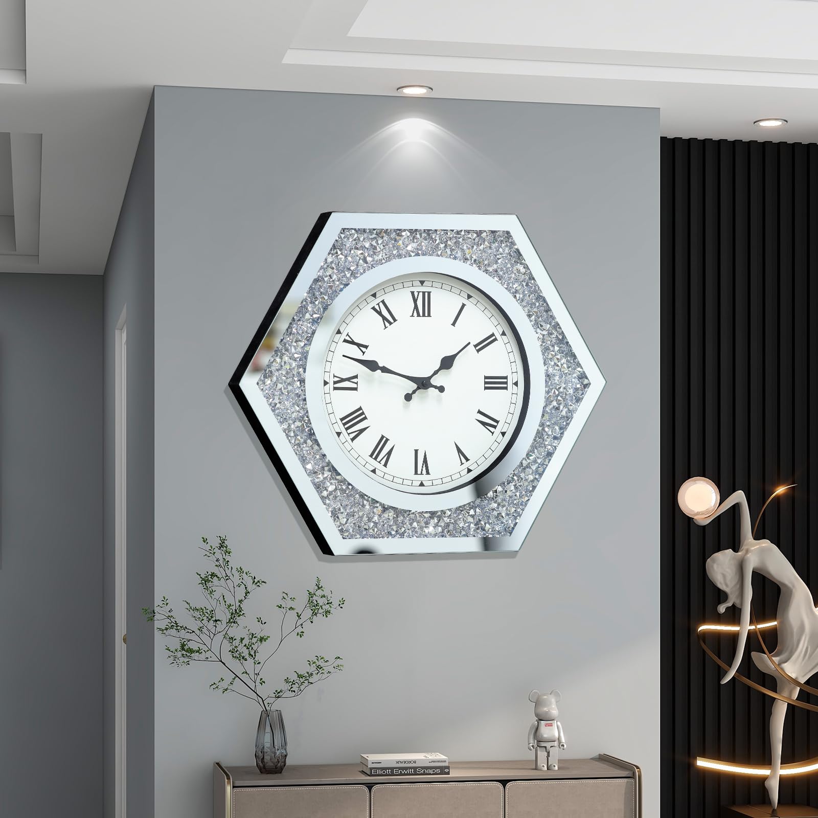 JTWALCLOCK Large Wall Clock for Living Room Decor Crystal Crush Diamond ...