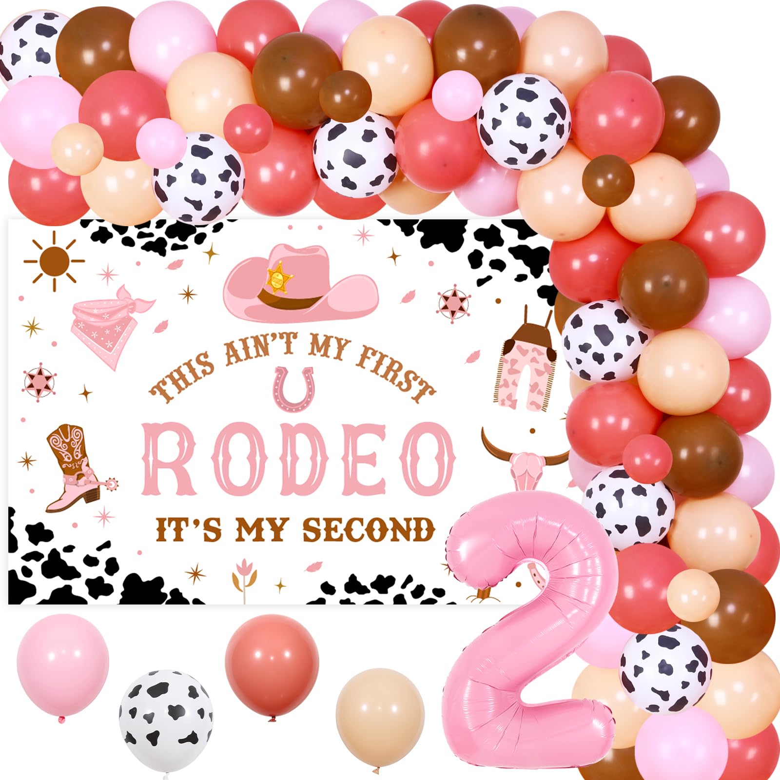 JOYMEMO My 2nd Rodeo Birthday Decorations Girl - Boho Cowgirl Balloon ...