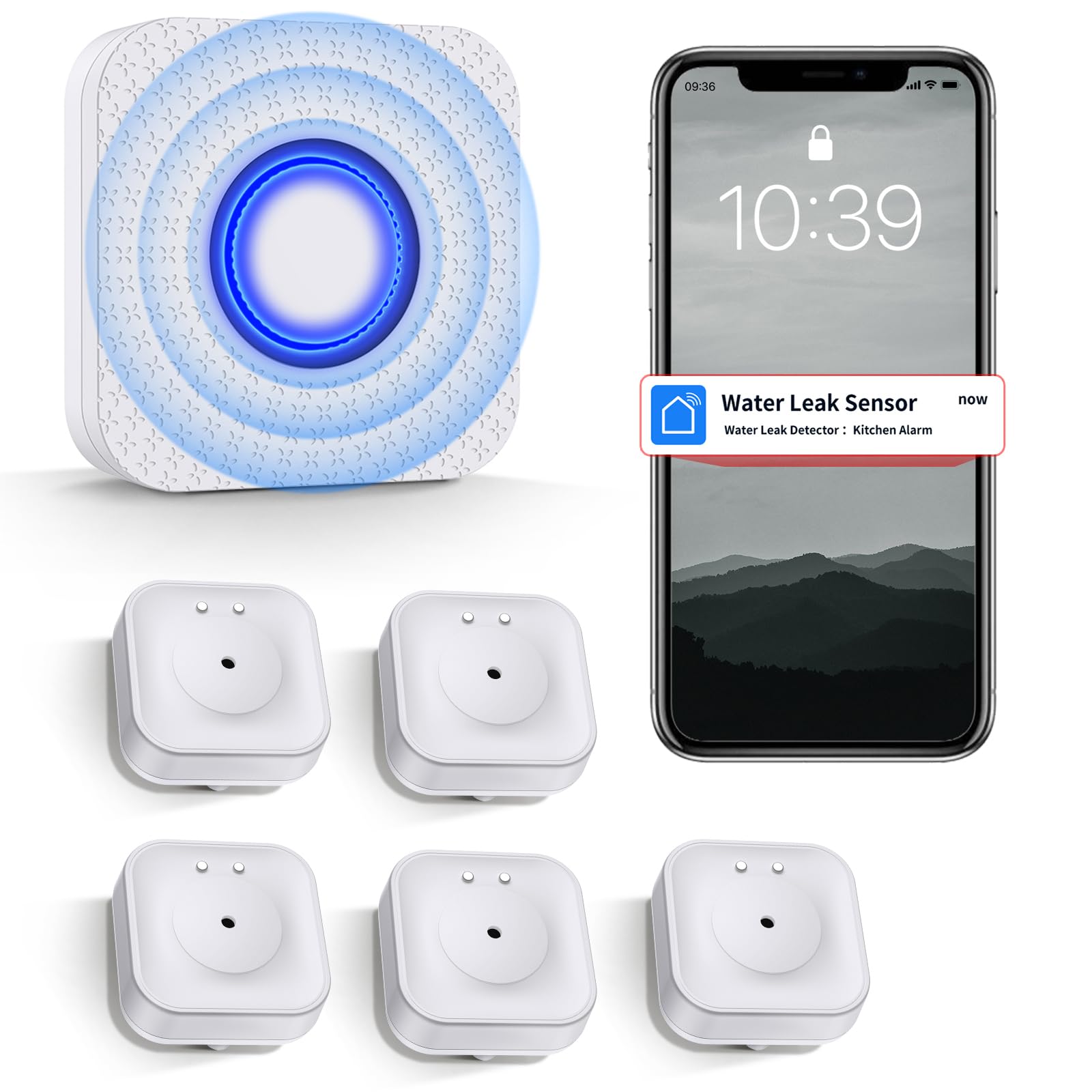 JJGELOS WiFi Water Leak Detectors for Home: 110dB Water Alarm Leak ...