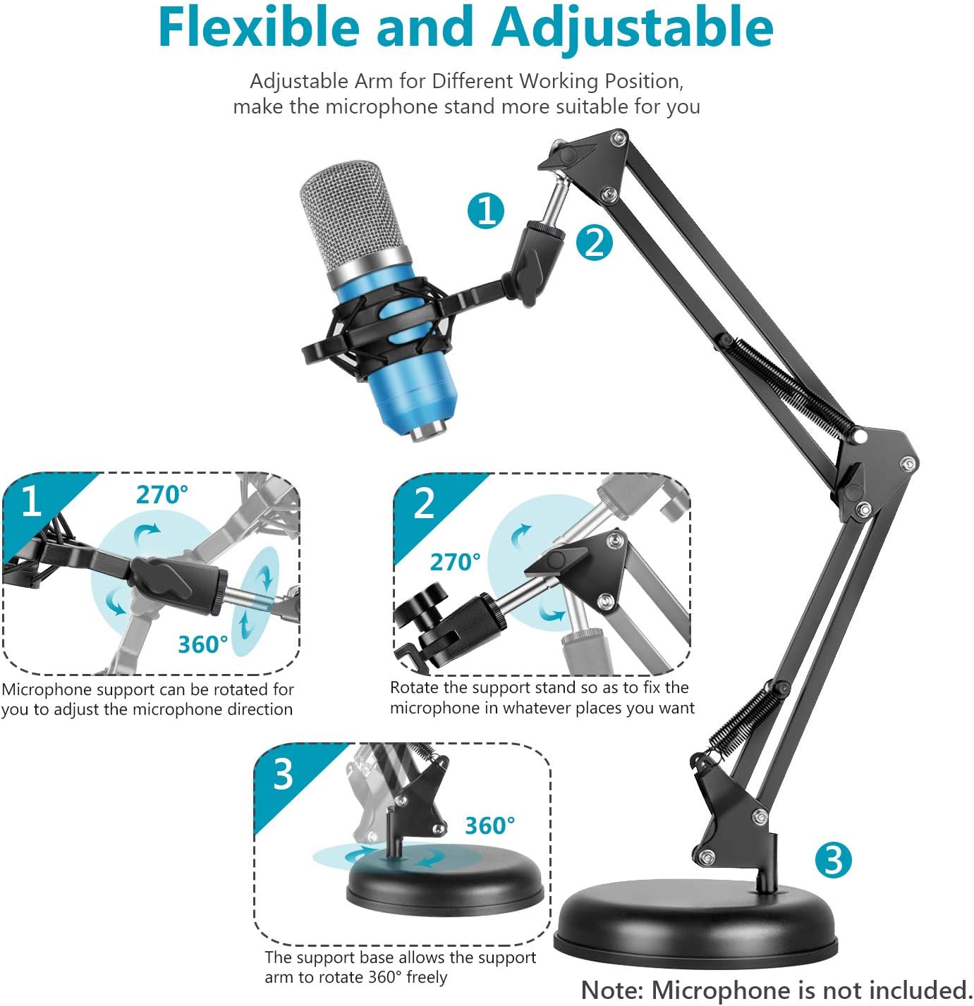 Neewer Desktop Microphone Stand, Adjustable Microphone Suspension Boom ...