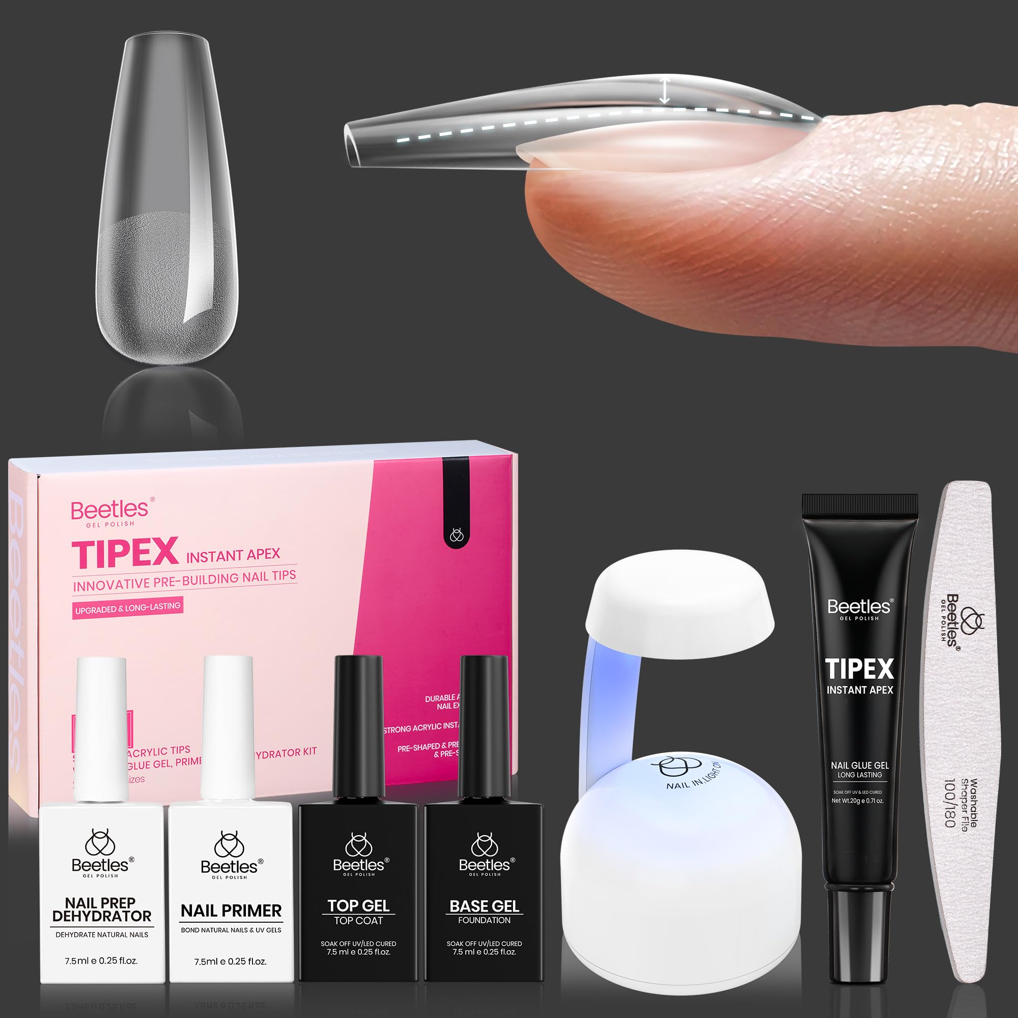 Beetles Tipex Pre-Building Instant Apex Nail Tips Kit – Coffin Medium ...