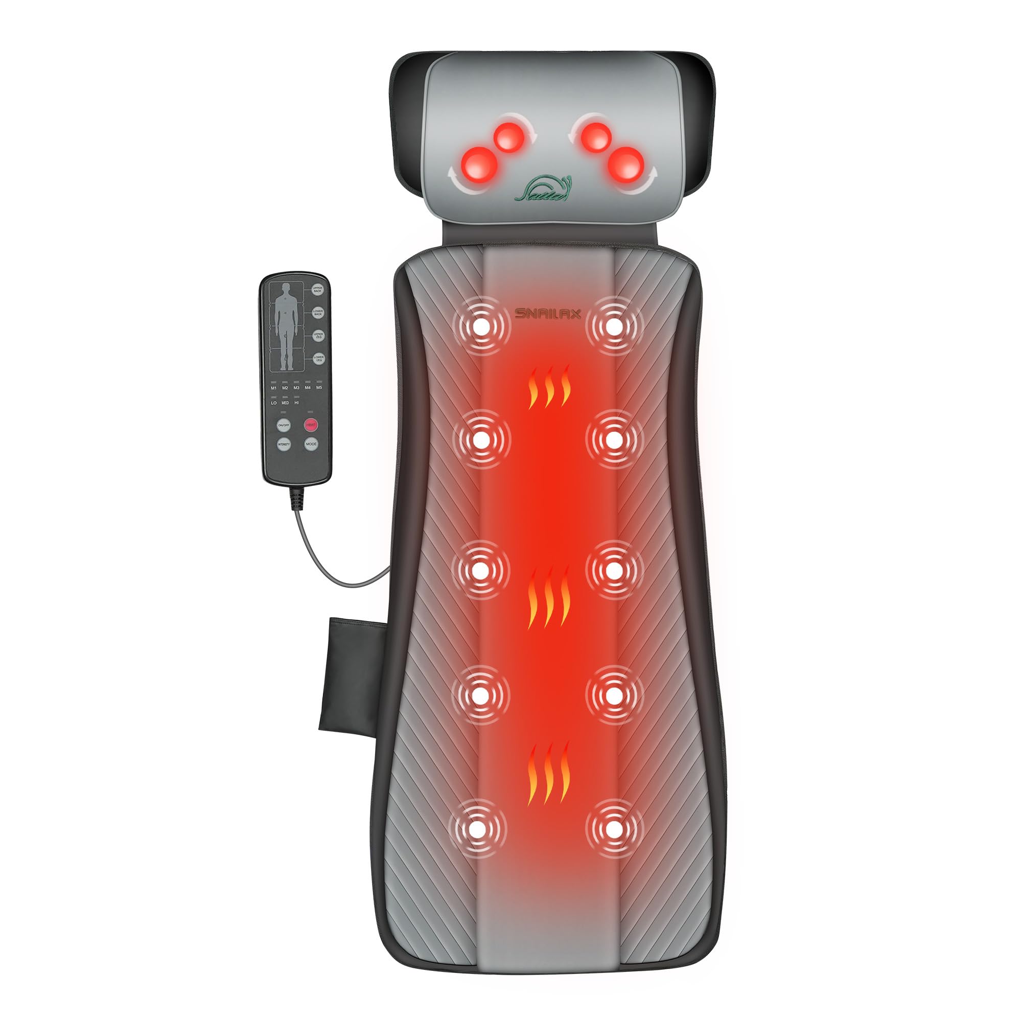 Snailax Full Body Massage Mat with Heat & Movable Shiatsu Neck Back Massager Pillow, 10 ...