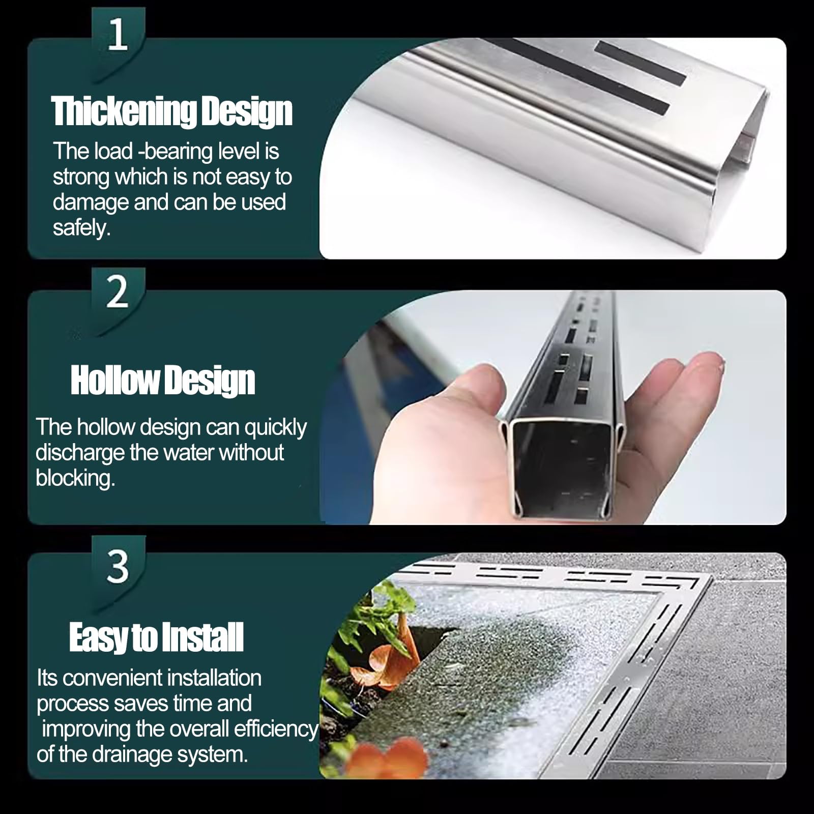 YLLFFLL Trench Drain System, Channel Drain With Metal Grate Indoor ...