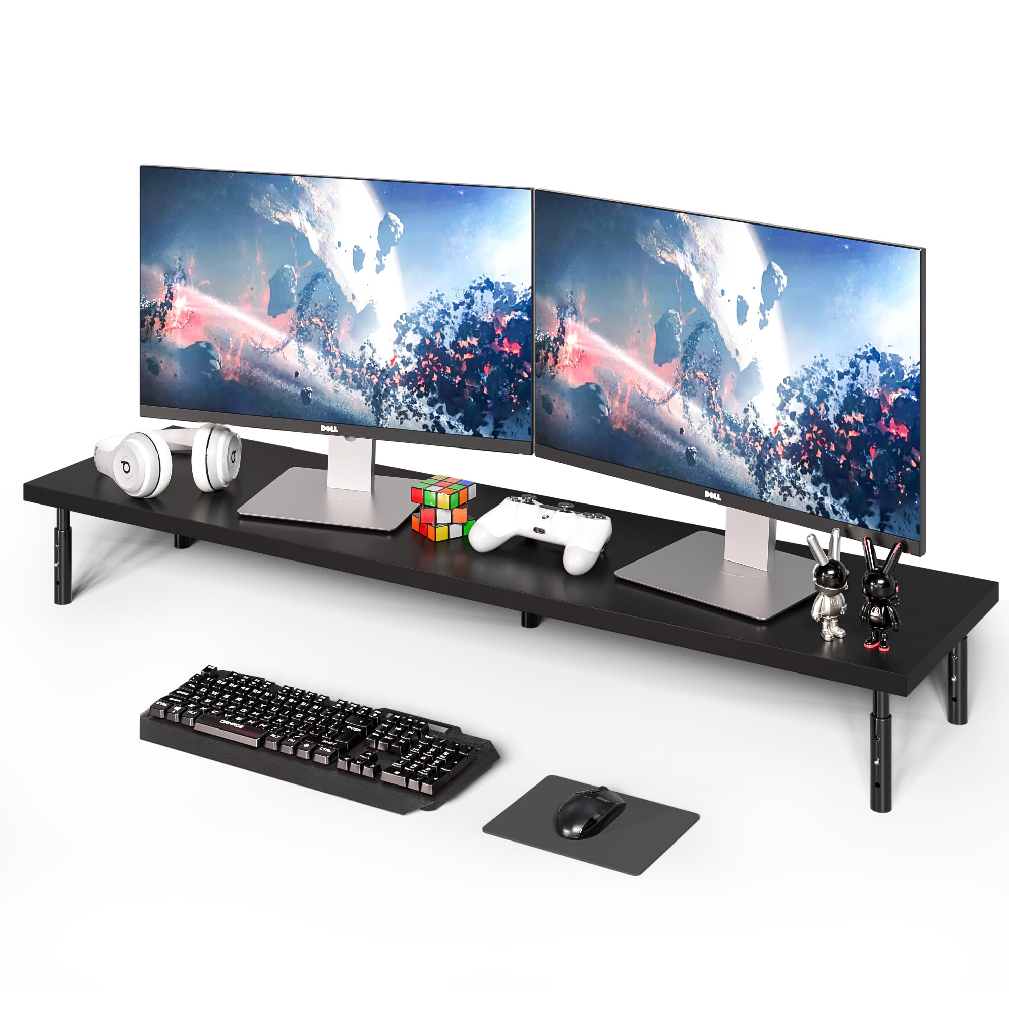 Weenson Dual Monitor Stand for Desk-Black Bamboo Monitor Stand Riser ...