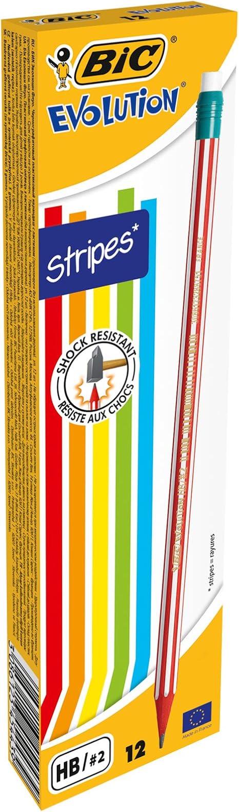 BIC Evolution Stripes avec Gomme Crayons à Papier - Couleurs Assorties, Boîte de 12: Amazon.fr ...