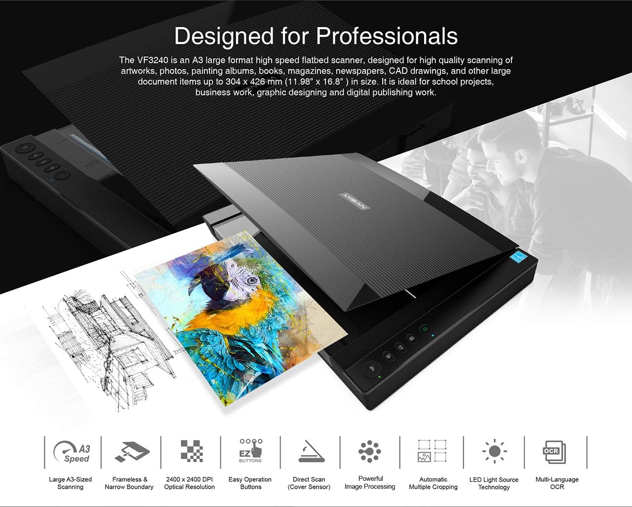 Viisan VF3240, A3 Flatbed Scanner, Max. Resolution 2400×2400 dpi - BigaMart