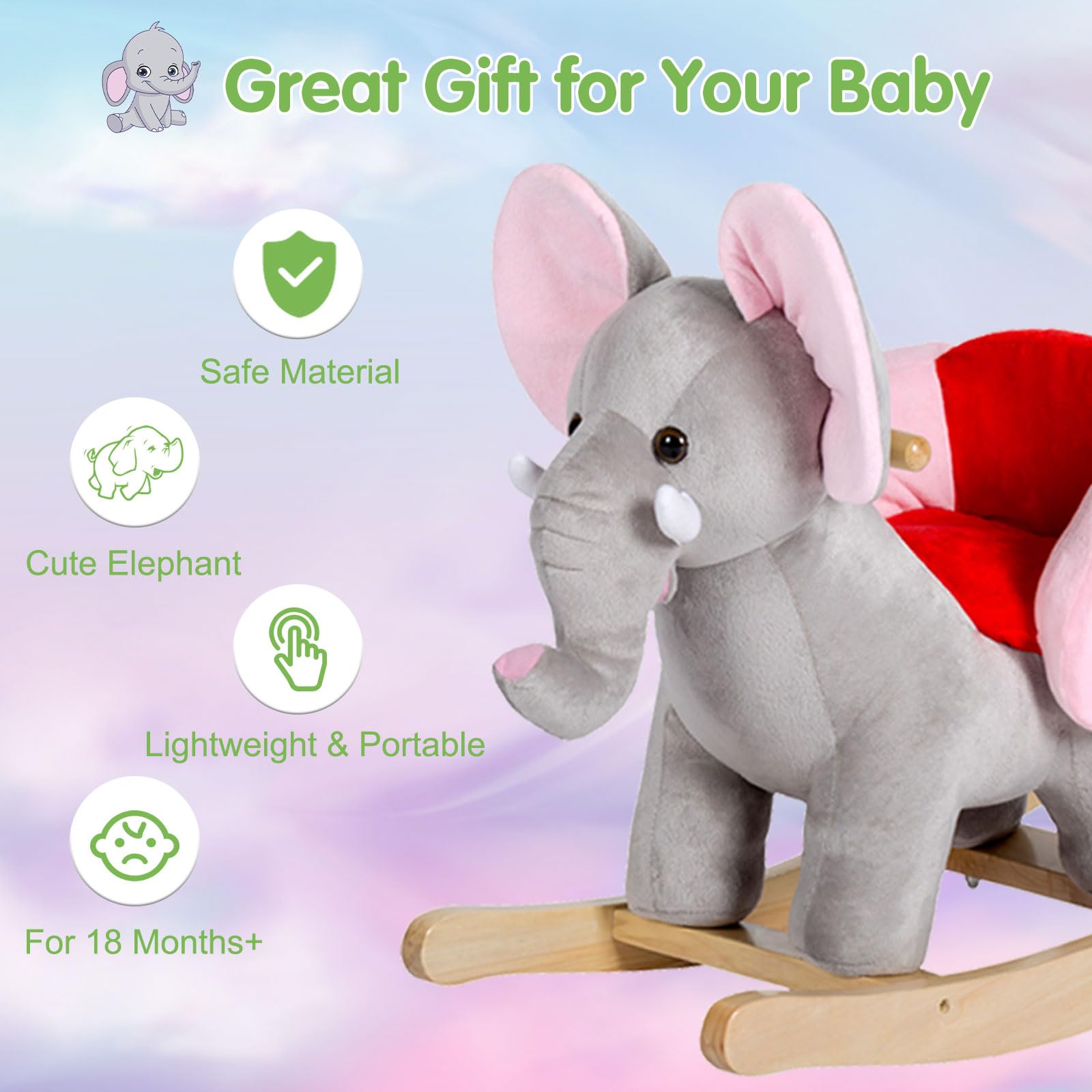 J-SUN-7 Rocking Horse for Toddlers - Elephant Themed Rocking Animal ...