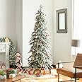 Amazon.com: Glitzhome 7.5ft Artificial Christmas Tree, Pre-Lit Flocked ...