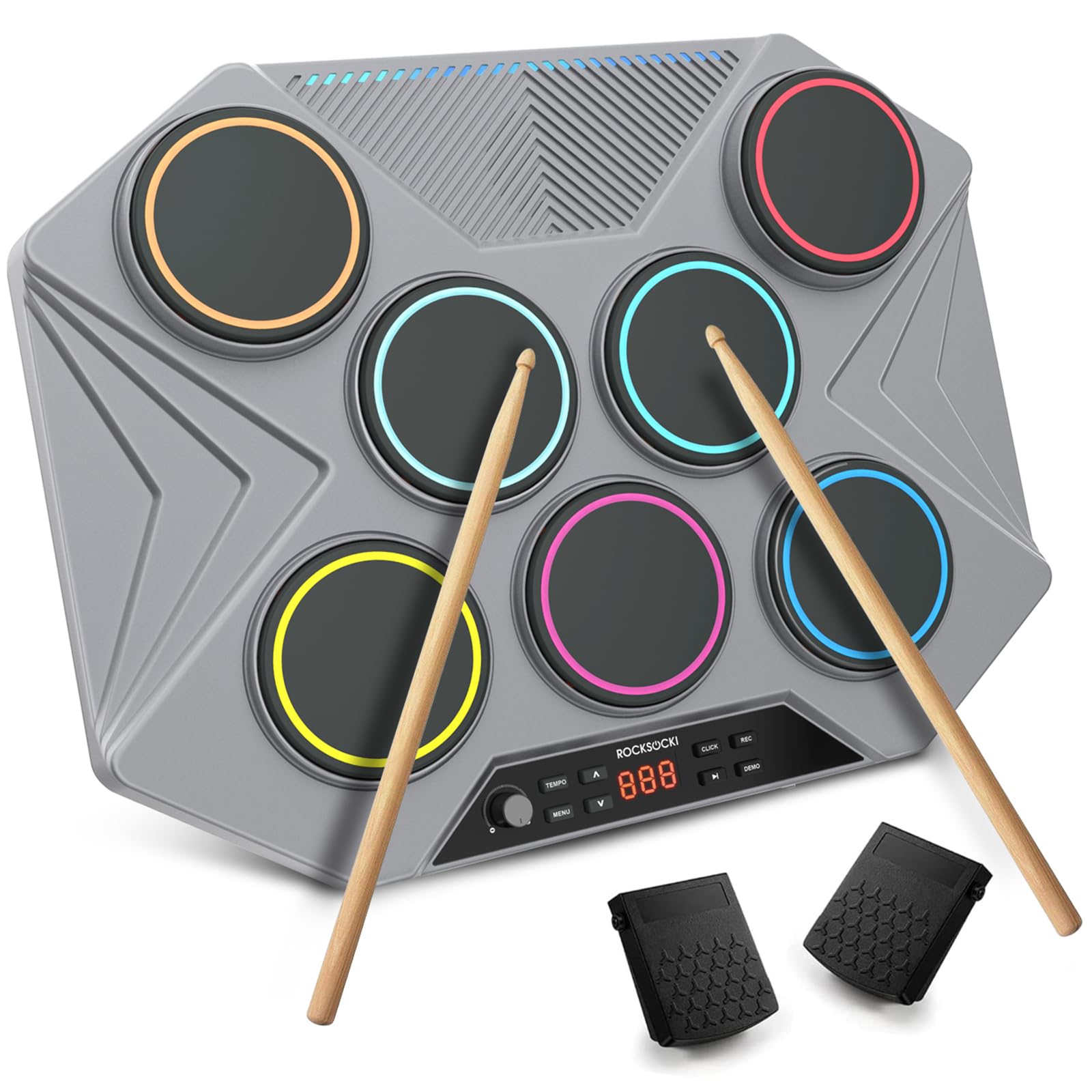 ROCKSOCKI Electronic Tabletop Drum Set, Portable Digital Drum Kit 7 ...
