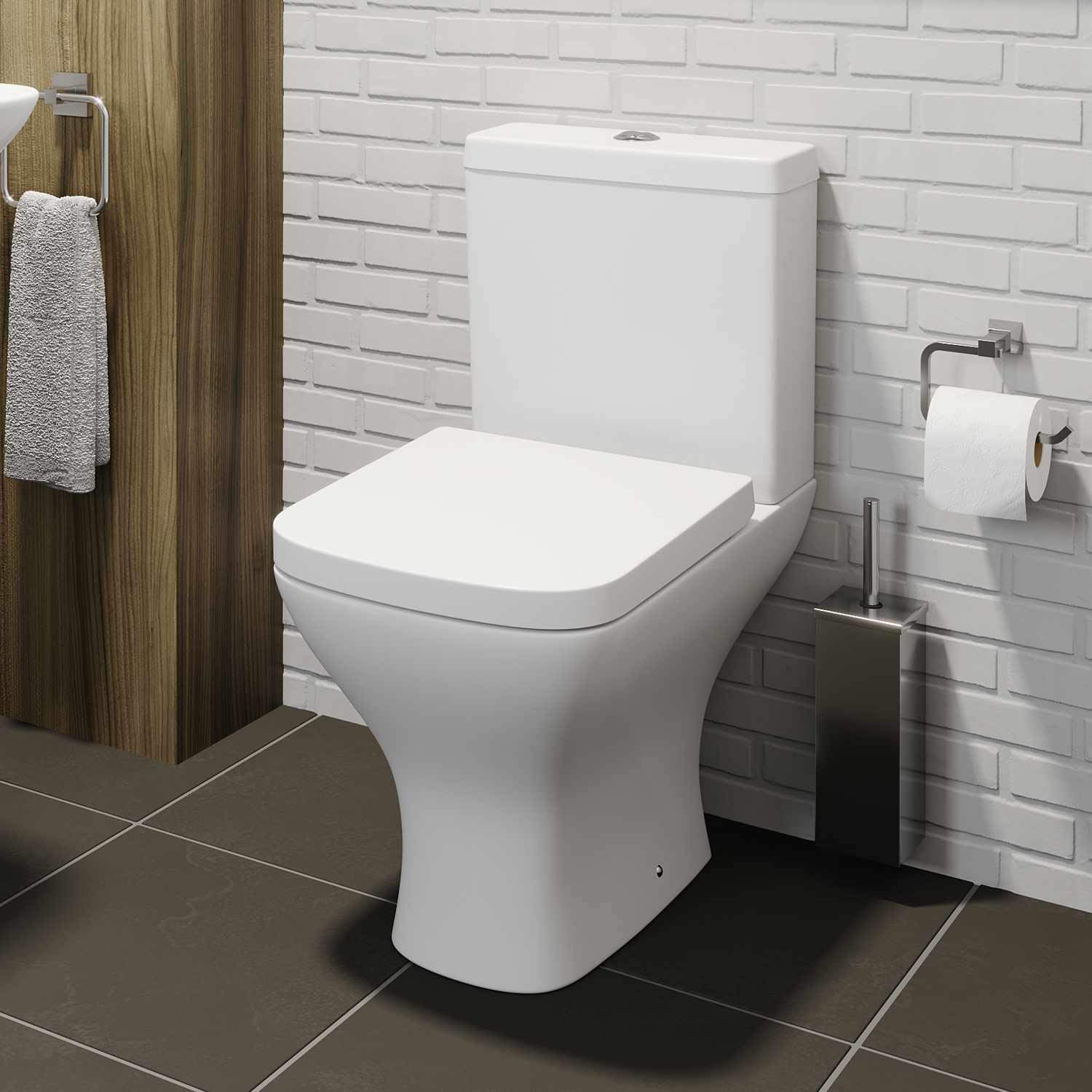 Modern Square Toilet Close Coupled Wc Soft Close Seat Bathroom Free