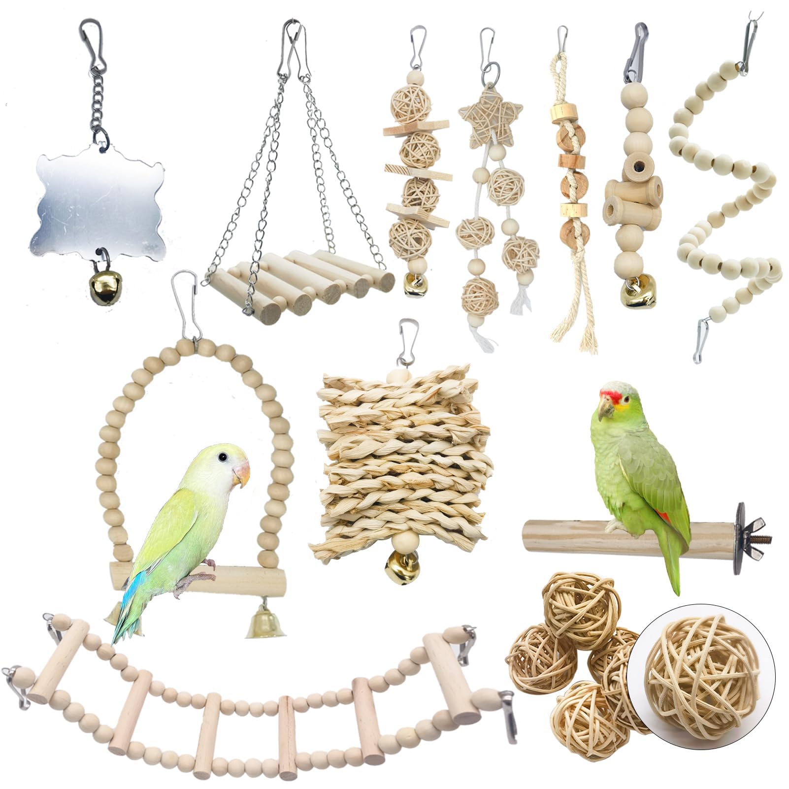 15 Packs Small Parrots Cage Swing Toys for Budgies Parakeet Parrotlets ...