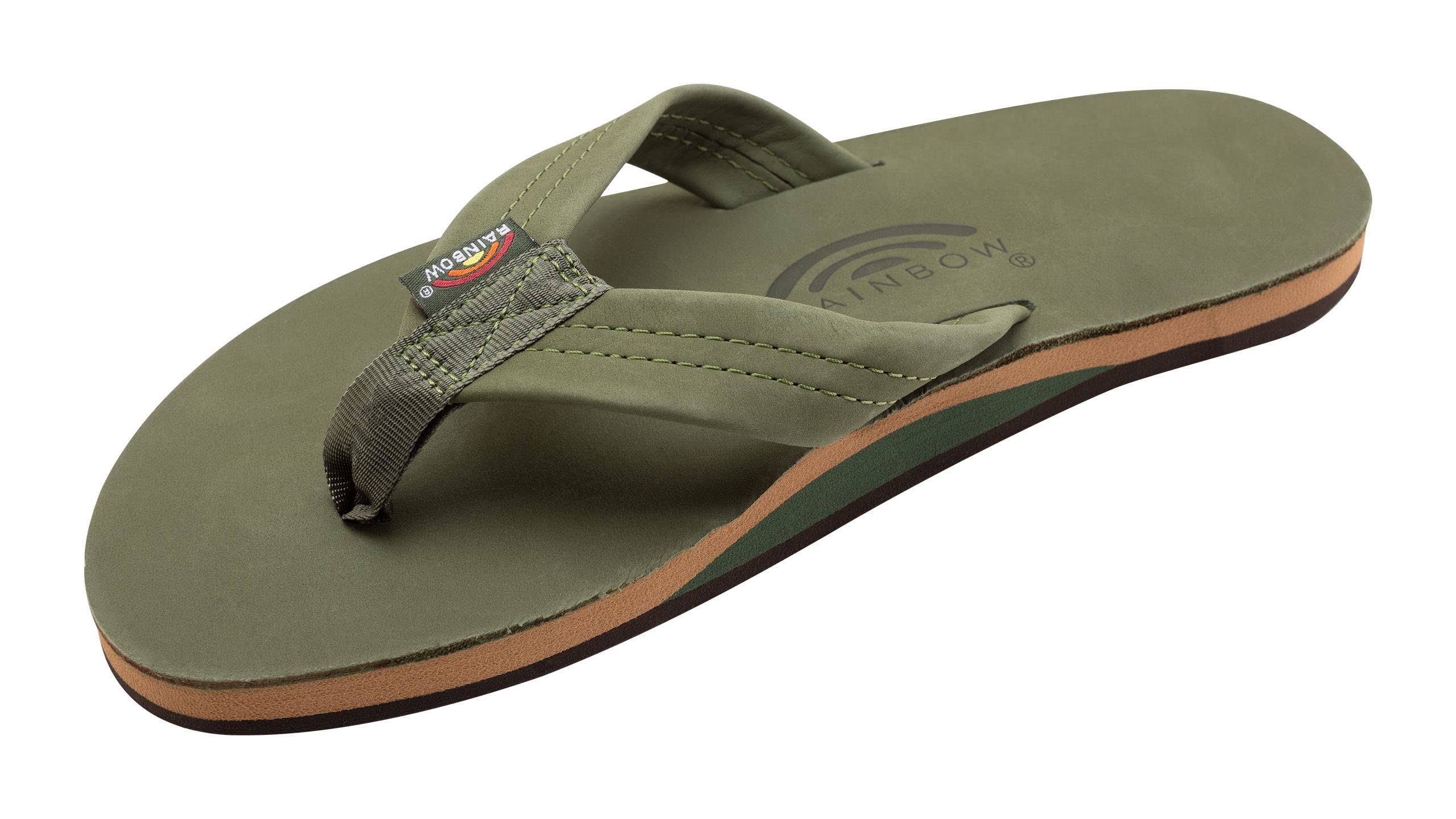 Rainbow Sandals Men's Single Layer Leather Sandal, Forest Green w/Fawn ...