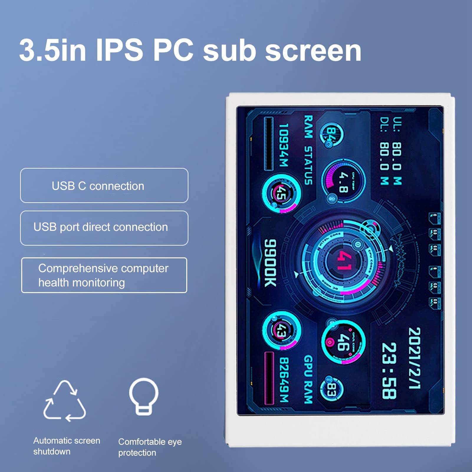 Mua 3.5 Inch Computer Temperature Monitor, IPS USB Mini Screen AIDA64 ...