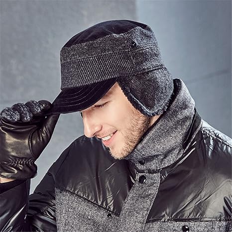 Kenmont Winter Men's Cap with Ear Flap Herringbone Flat Caps Warm ...
