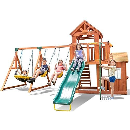 Sportspower Sandalwood Cedar Wood Swing Set: 2 Adjustable Swings, 2 ...