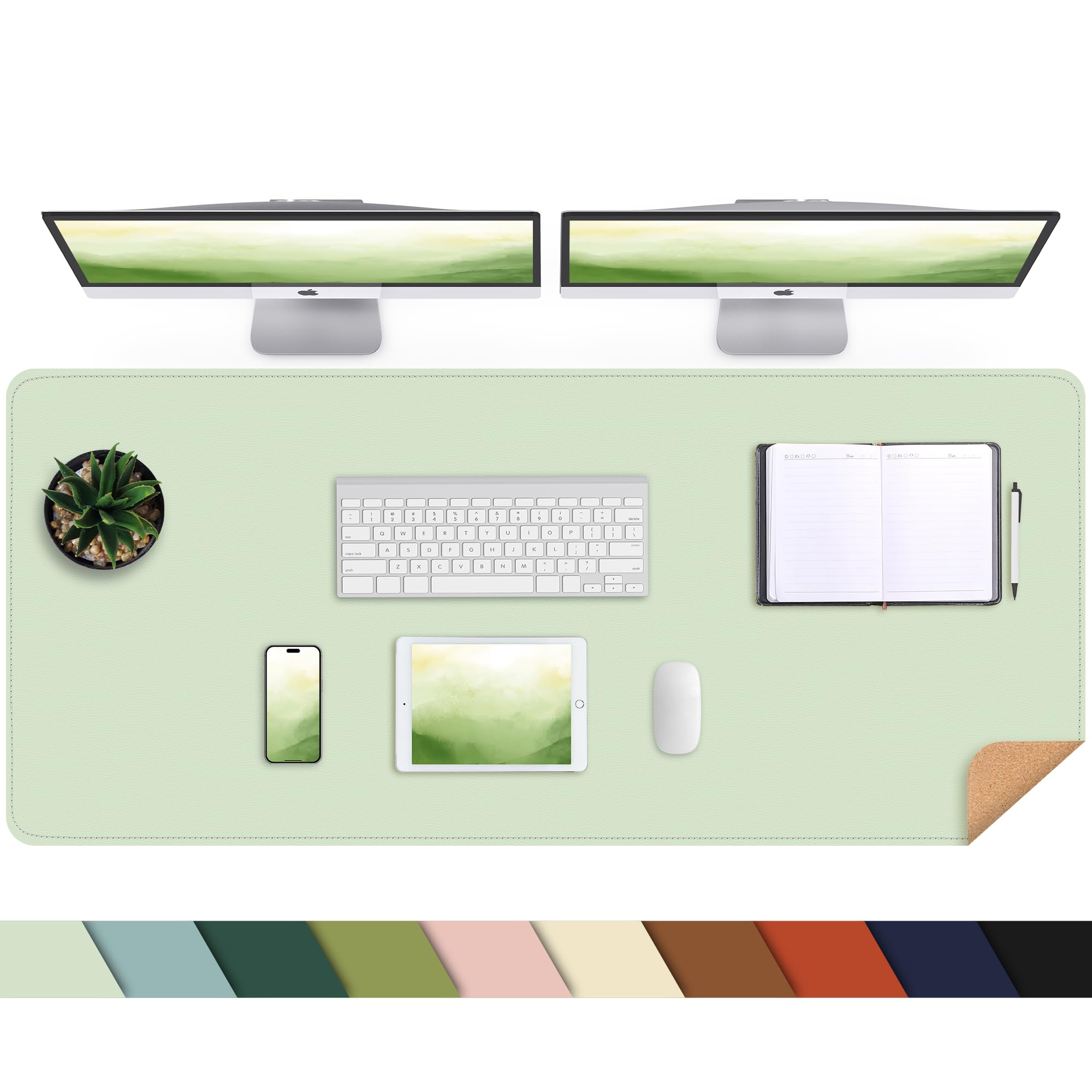 Leather Desk pad Protector, 47in*23in Large Desk mat with Natural Cork ...