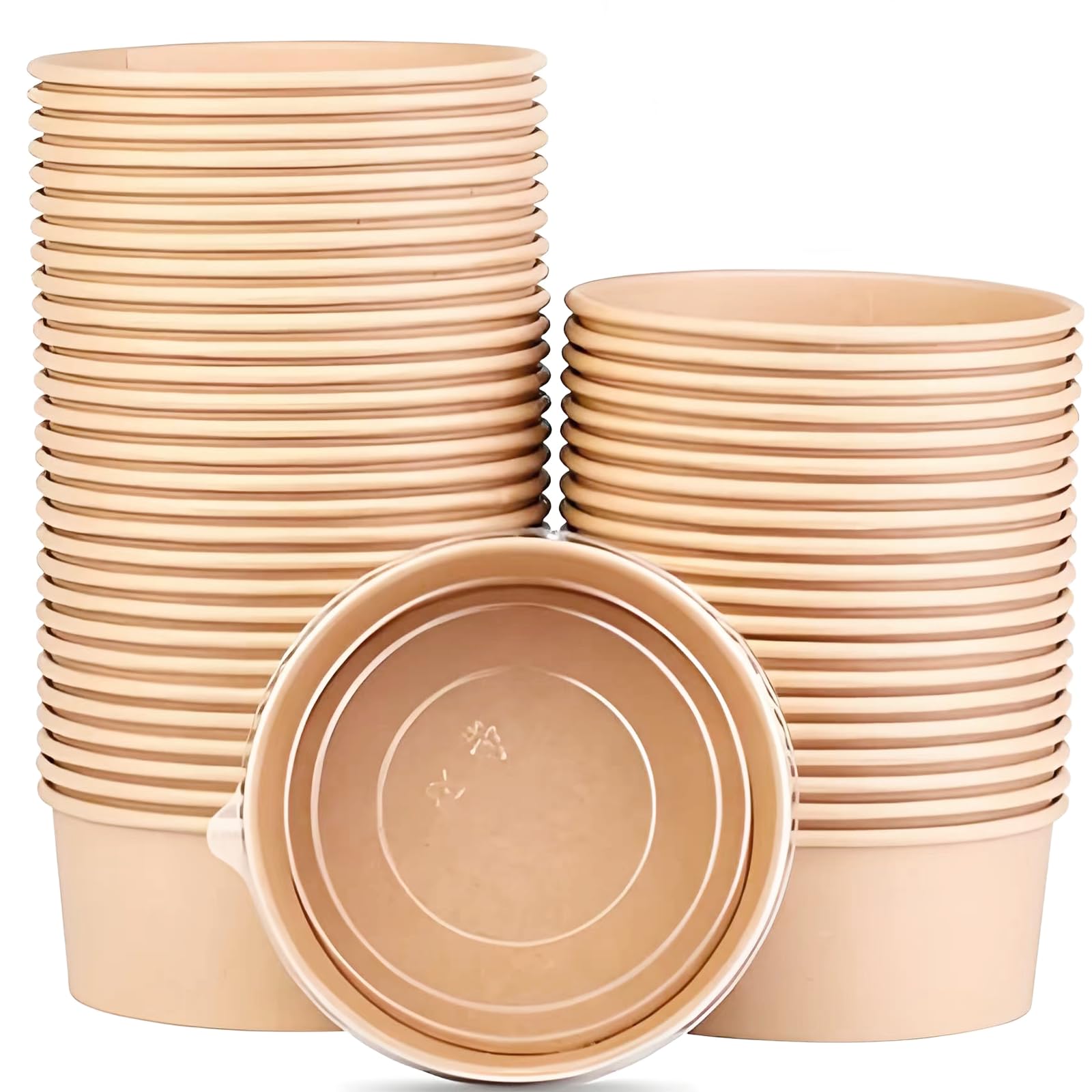 HningBuyox 50 Pack Kraft Paper Bowls with Clear Lid, 25OZ Paper Salad ...