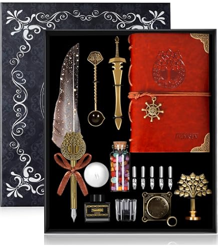 Aazon.co : AIYNC Quill Pen Ink Set, With Notebook Wax Seal Stap Kit