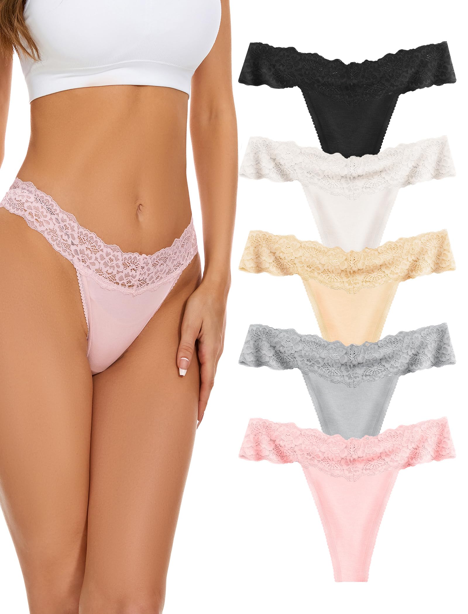 voenxe Seamless Lace Thongs for Women No Show Thong Underwear,Lady ...
