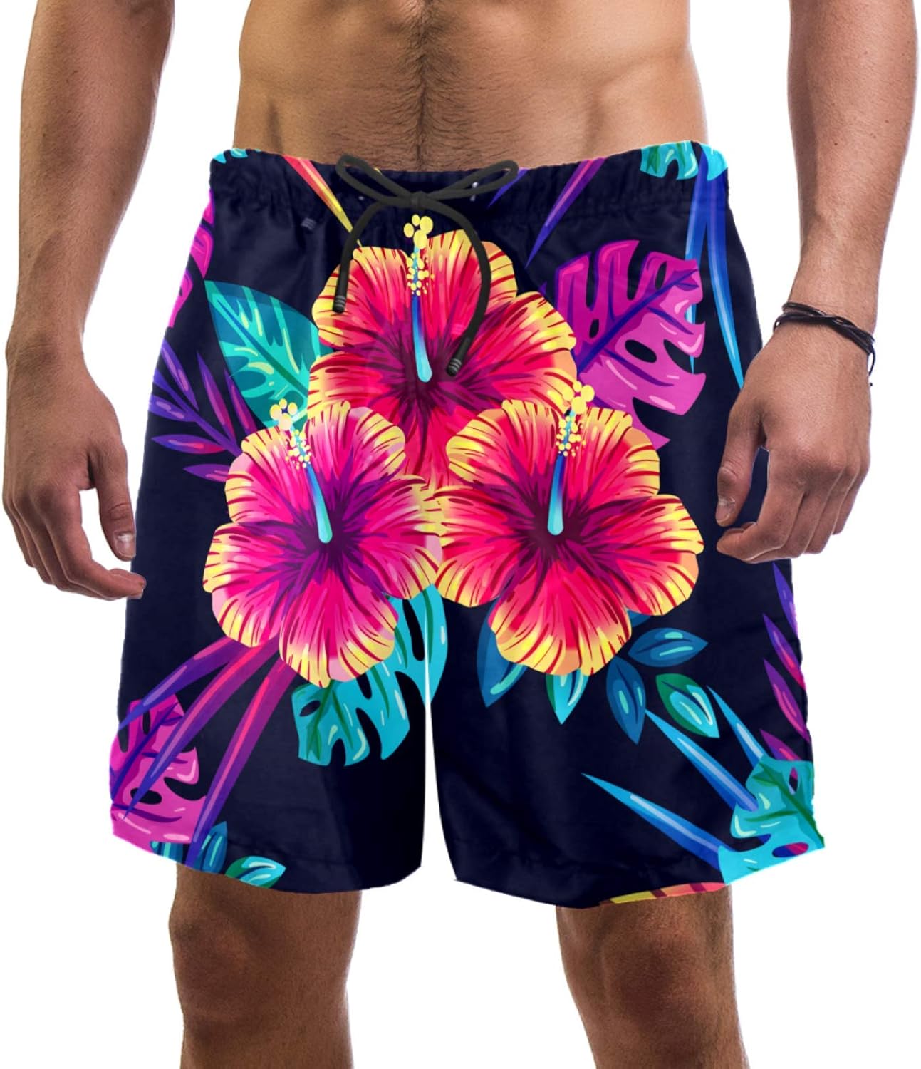 nakw88 Tropical Purple Floral Flower Swim Shorts for Men Swim Trunks ...
