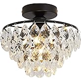 SHINE HAI Crystal Chandelier, 3-Light Modern Flush Mount Ceiling Pendant Light H9.45 X W8.66 for ...