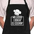 Amazon.com: Rosoz Funny BBQ Black Chef Aprons for Men, Mr Goodlookin ...