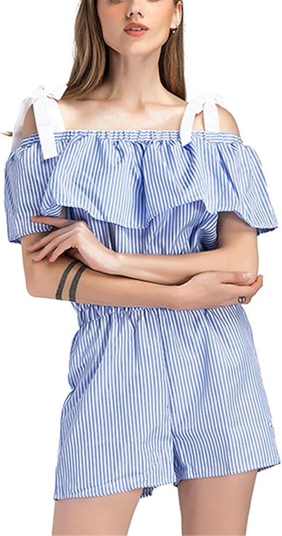 Mujer Mono Cortos Elegante Vintage Festival Corta Manga Rayado de Moda ...