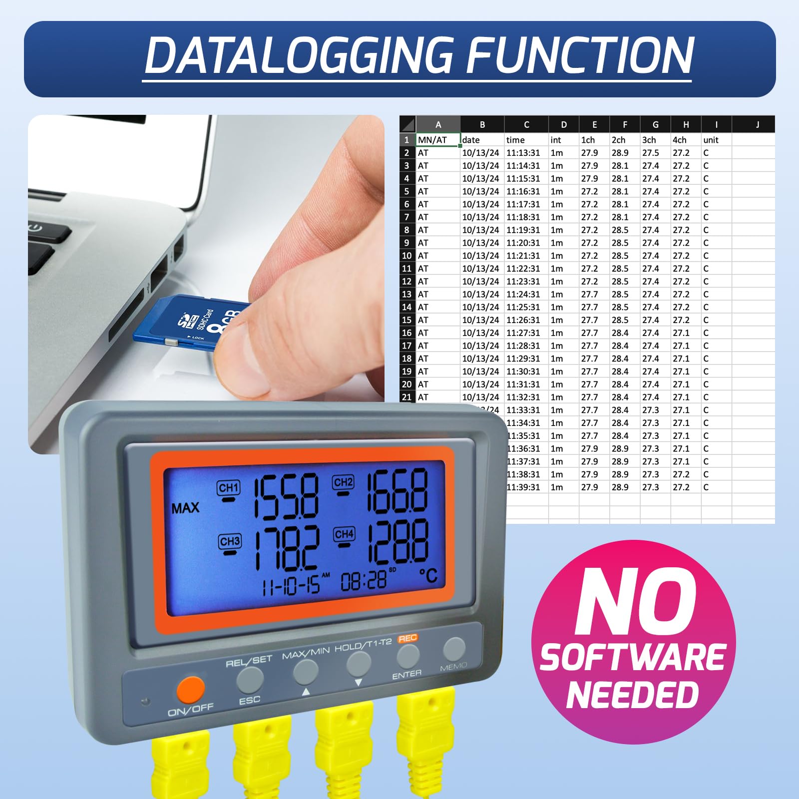 Mua Digital 4 Channel Thermocouple Thermometer Temperature Recorder ...