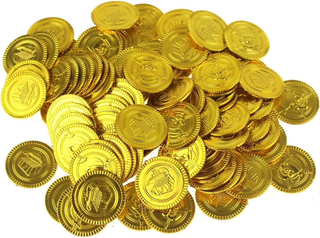 Amazon.com: Wankko 100PCS Pirate Gold Coins Plastic Play Gold Treasure ...