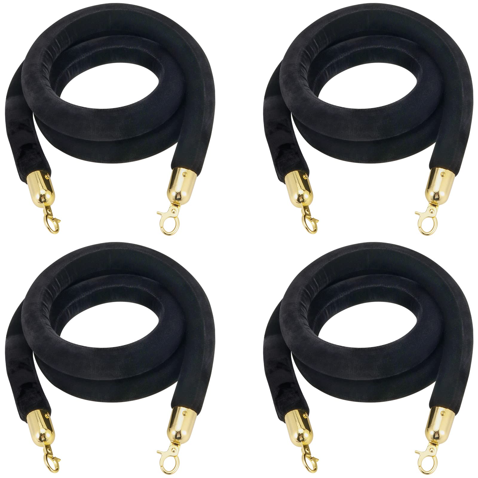 JAPCHET 4 Pack 6.6 Feet Velvet Rope, Black Velvet Stanchion Rope with ...