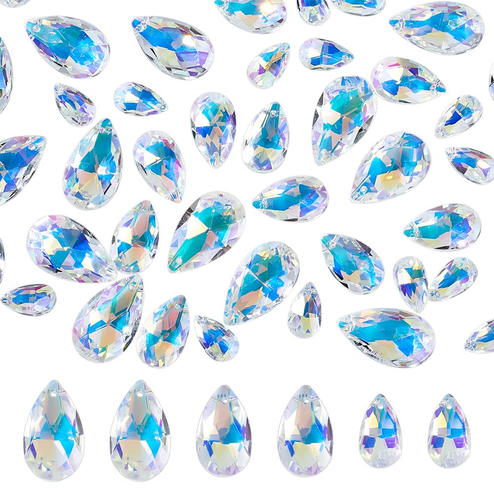 AHANDMAKER 60Pcs Faceted Teardrop Crystal Beads, 3 Sizes Clear Crystal ...